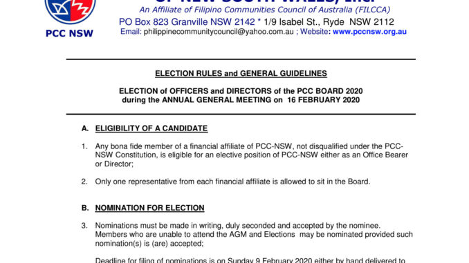 2020 Election Rules and General Guidelines issued by PCCNSW ...